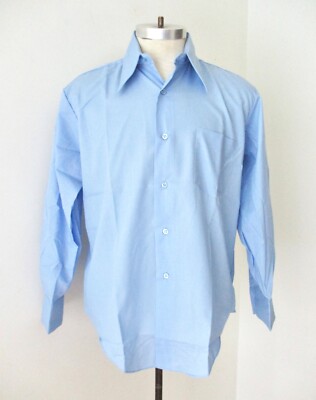 EUC Vtg 60s 70s Blue Poly Cotton Office Shirt Disco Pimp Double Button ...