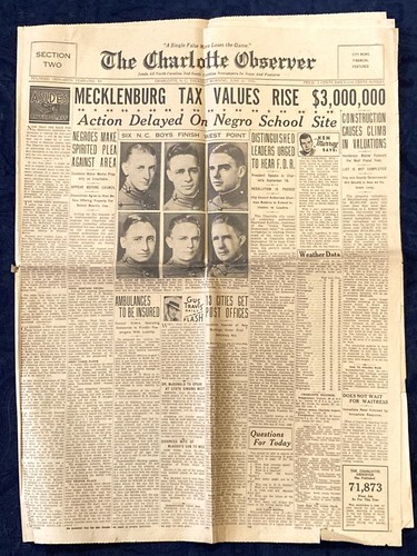 Vintage 1936 Charlotte Observer Newspaper NC West Point Grads ...