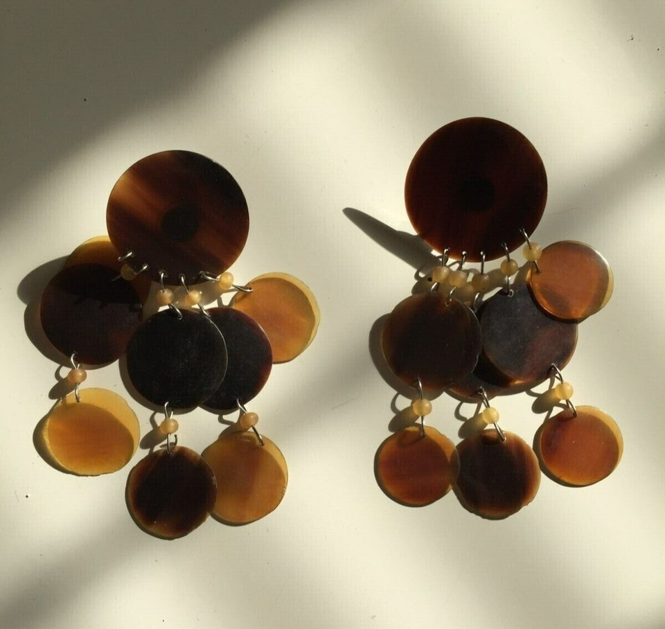 Vintage tortoise shell style pierced dangle/drop long earrings | eBay