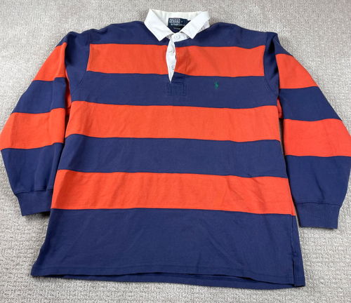 Vintage Polo Ralph Lauren Rugby Shirt Mens Large Orange Blue Striped ...