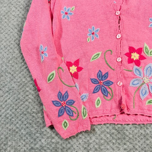 Cute vtg 90s bubblegum pink floral colorful knit cottage core cardigan ...