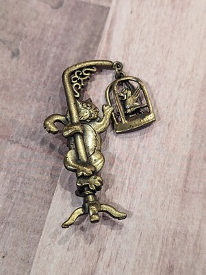 Vintage JJ Cat & Dangling Bird Cage Pin Brooch Dangle Signed | eBay