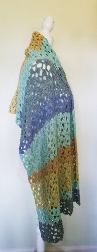 Shawl Wrap Spring Summer Weight Handcrafted yellow blue aqua New Cotton ...