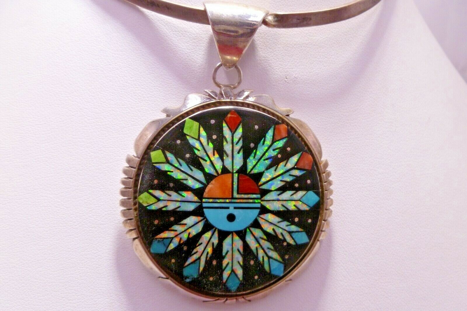 Lester James Deluise John Inlay Feather Sun Face Pend… - Gem