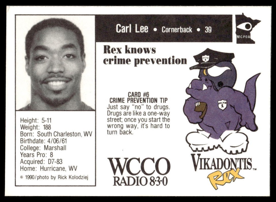 1990 Minnesota Vikings Police 6 Carl Lee Gatorade Football Card | eBay