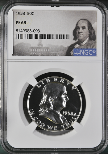 1958 Proof Franklin Half Dollar - NGC PF68 Benjamin Franklin Label FR ...