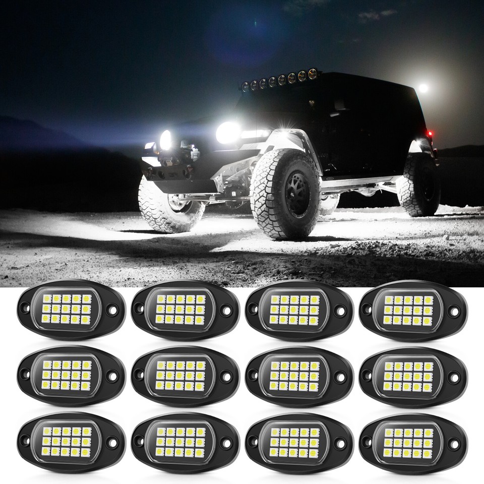 12 Pods Pure White LED Rock Light - Waterproof LED Underglow Underbody ...