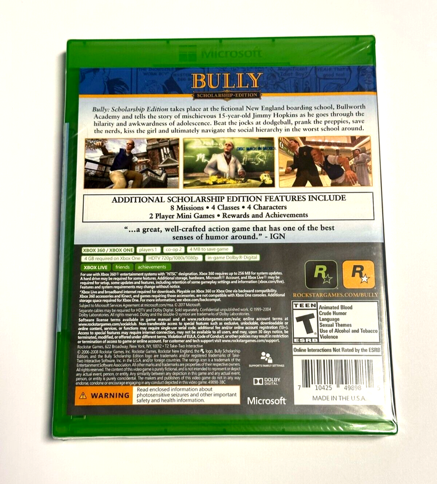 Bully: Scholarship Edition for Xbox 360/Xbox One Brand New! Factory ...