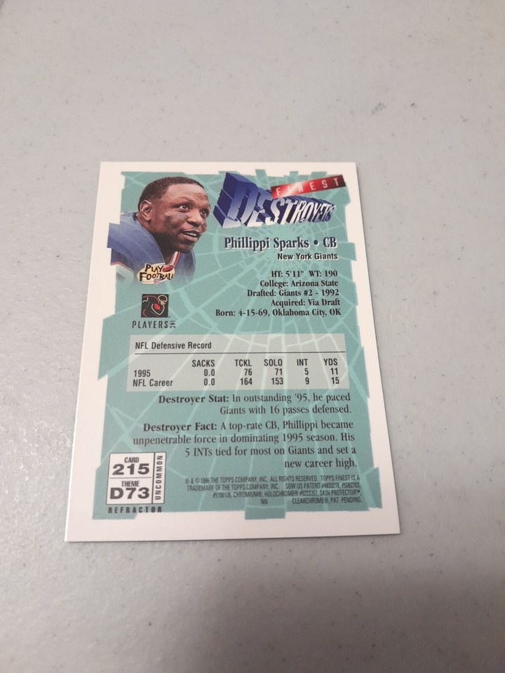 PHILLIPPI SPARKS 1996 FINEST SILVER REFRACTOR CARD # 215 GIANTS | eBay