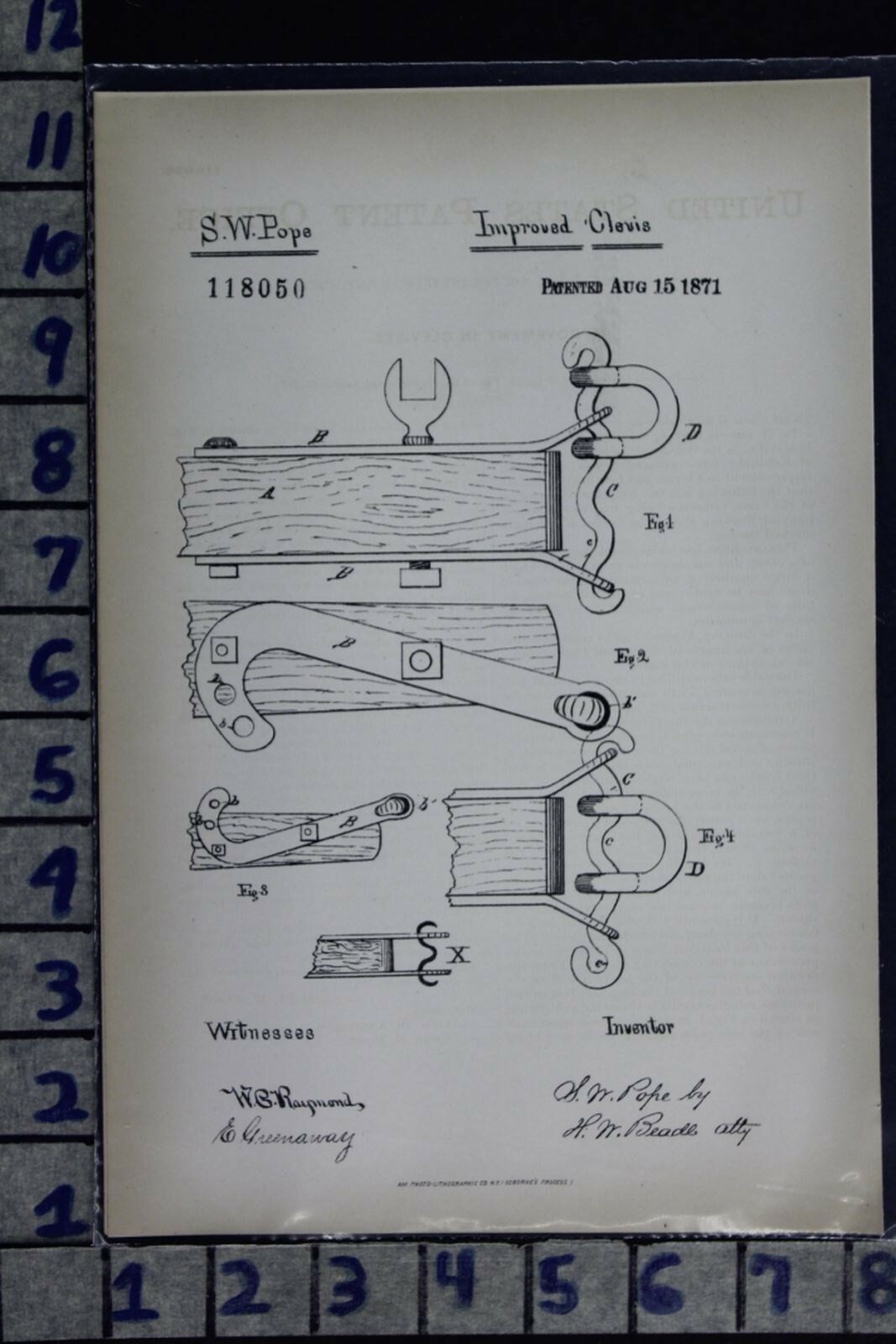 1871 POPE LOUISVILLE KENTUCKY CLEVIS CONNECTOR TOOL PATENT LITHO 118050 ...
