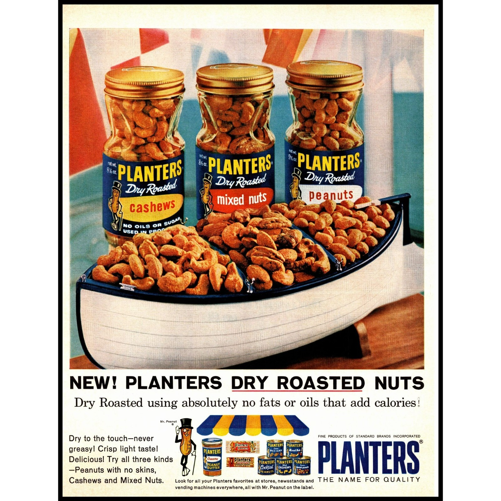 1964 Planters Dry Roasted Nuts Vintage Print Ad Mr Peanut Wood Canoe ...