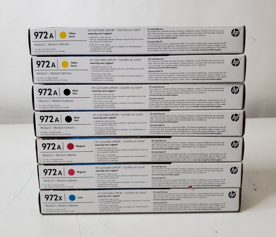 HP New/Sealed 7-Pack 972A(BlackYellowMagenta) 972x(Cyan) PageWide ...