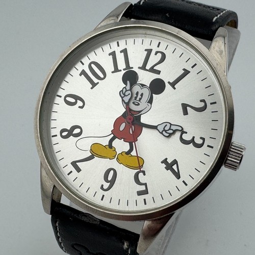Vintage Disney Quartz Watch Men Silver Mickey Easy Read Dial Analog New ...