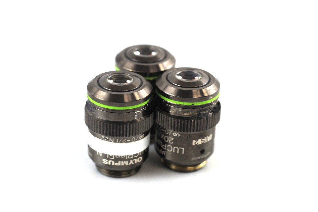 Lot of 3 Olympus LUCPlanFL N 20x/0.45 /0-2/FN22 Microscope Objective #2 ...