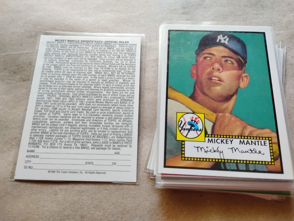 Mickey Mantle 1996 Topps Sweepstakes /2500 Redemption 19 Cards Complete ...