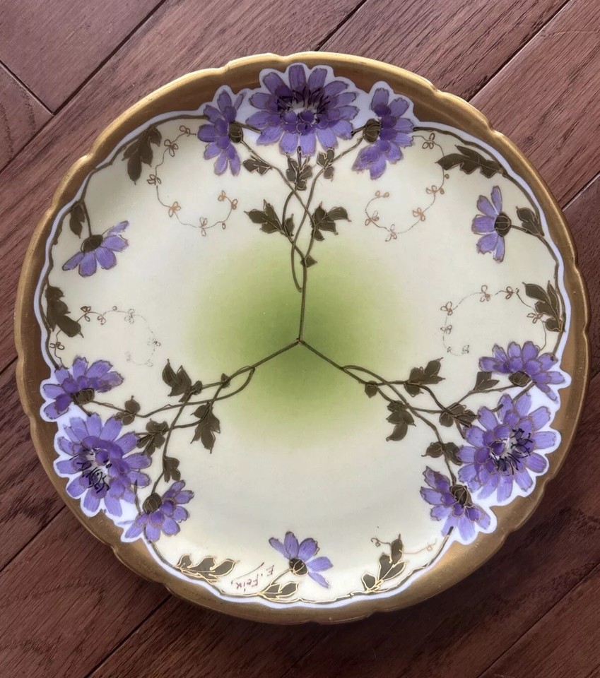 Antique Limoges France Jean Pouyat Plate Signed Gold & Purple Stouffer ...