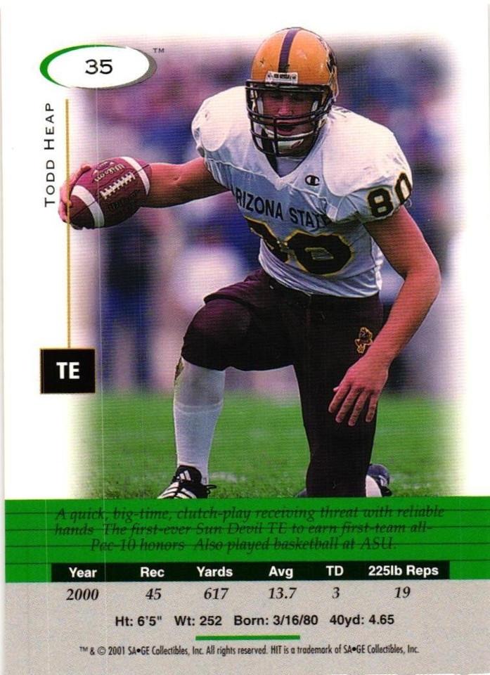2001 SAGE HIT TODD HEAP RC ROOKIE FOOTBALL CARD $0.99 VALUE BOX | eBay