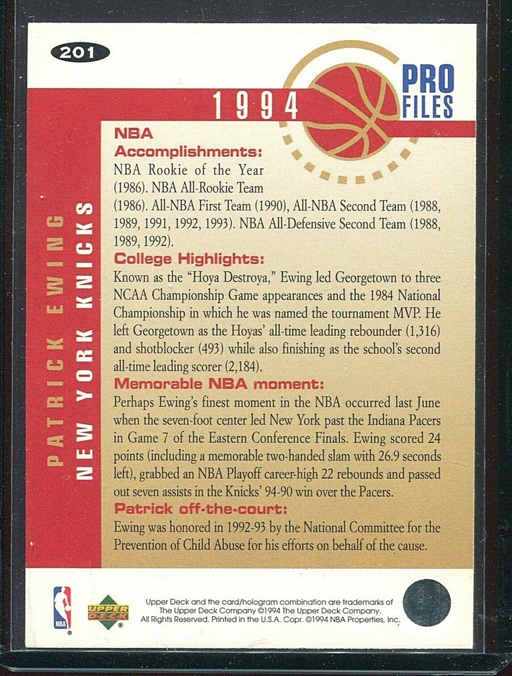 1994 Upper Deck Collectors Edition Patrick Ewing #201 New York Knicks | eBay
