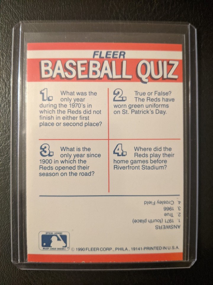 1990 Fleer Action Series Cincinnati Reds Sticker/Quiz NICE CARD! ⚾ | eBay