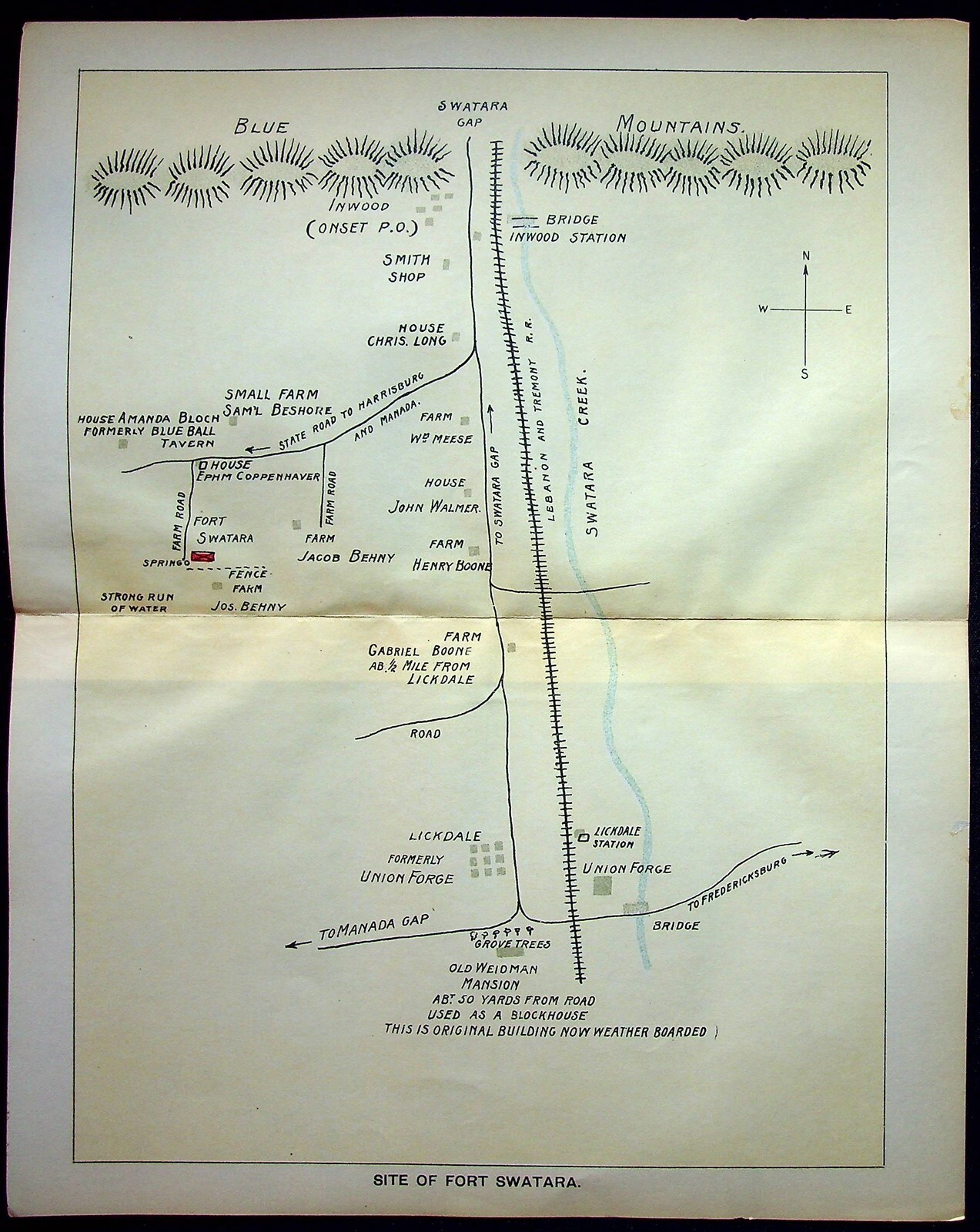 Pennsylvania Frontier Fort Swatara Original 1896 Map Lebanon & Tremont ...