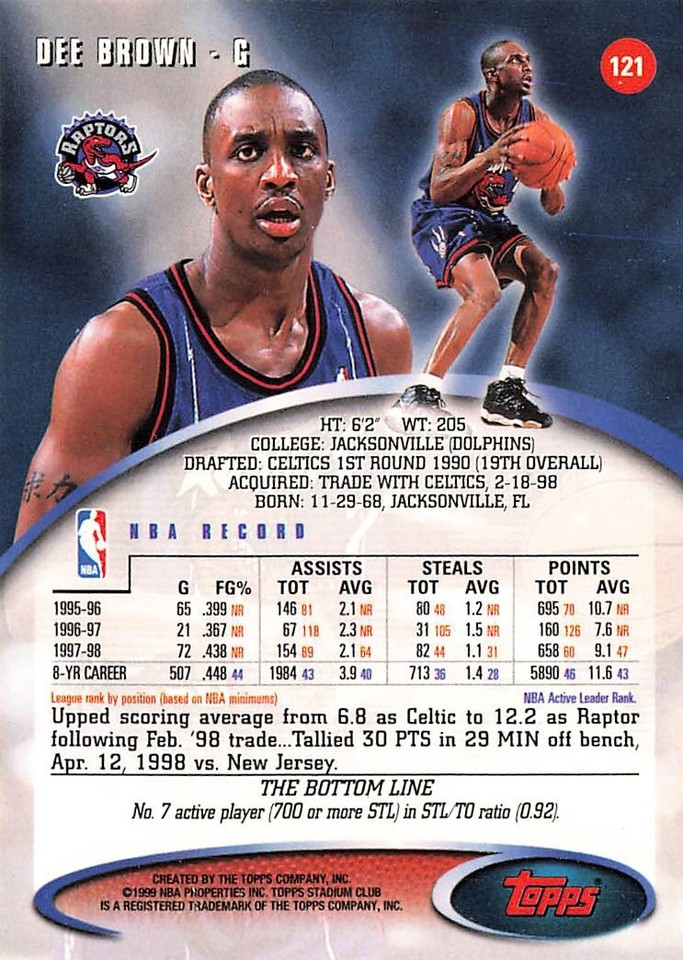 1998 Stadium Club #121 Dee Brown Toronto Raptors | eBay