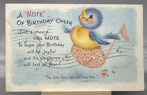 A Note of Birthday Cheer Blue Bird Music Note Postcard Post Mark 1960 ...