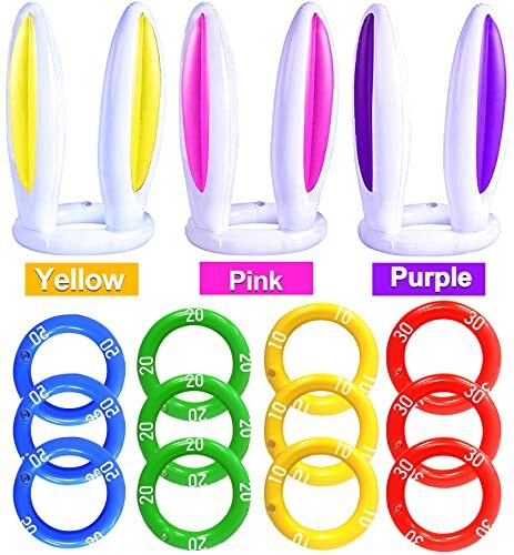 [ Score Ring ] 3 Pack Easter Inflatable Bunny Ring Toss Game Easter ...