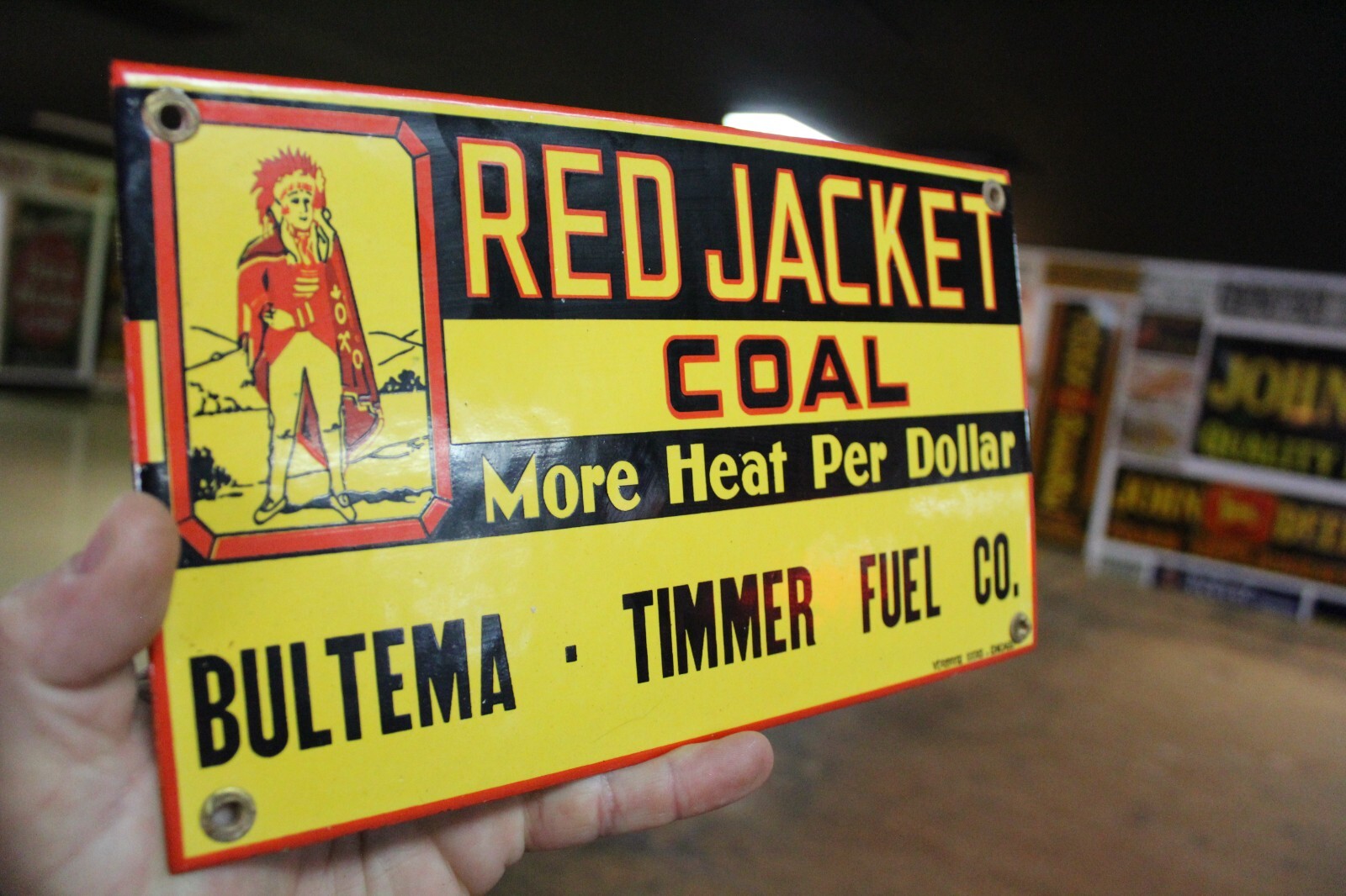 RARE RED JACKET COAL INDIAN DEALER PORCELAIN METAL SIGN MINING GAS OIL ...