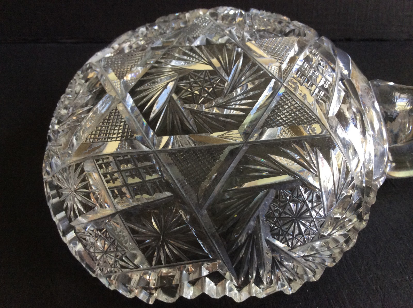 VTG AMERICAN BRILLIANT CLEAR CRYSTAL CUT GLASS HANDLED NAPPY DISH 5 ...