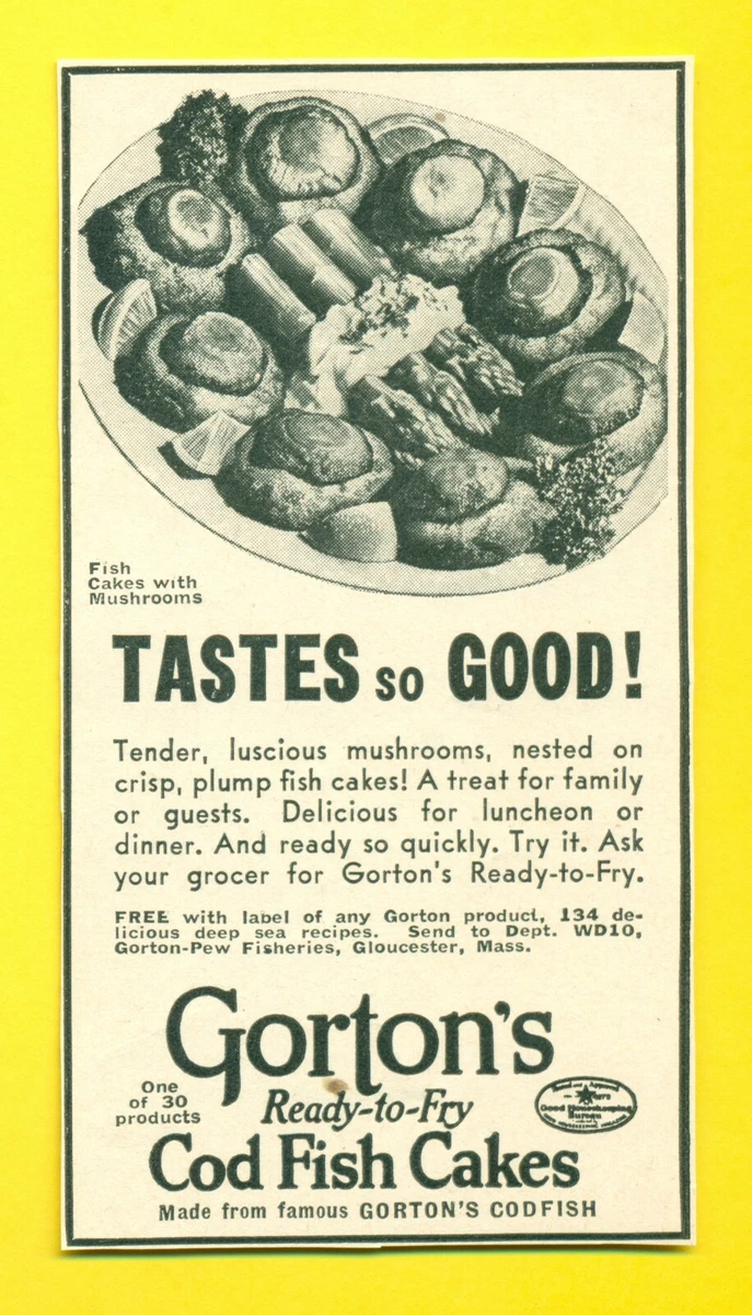 1935 Gorton's Famous Sea Foods Ready To Fry Cod Fish Cakes, 45% OFF