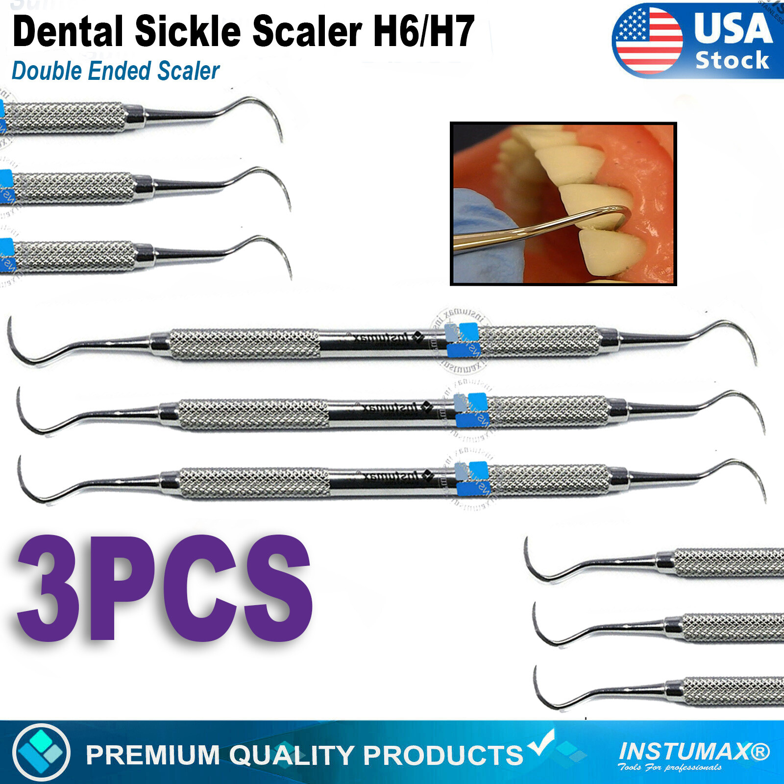 Dentist Pick Tool Sickle Scaler Set Of 3 H6/H7 Pro Dental Hand ...