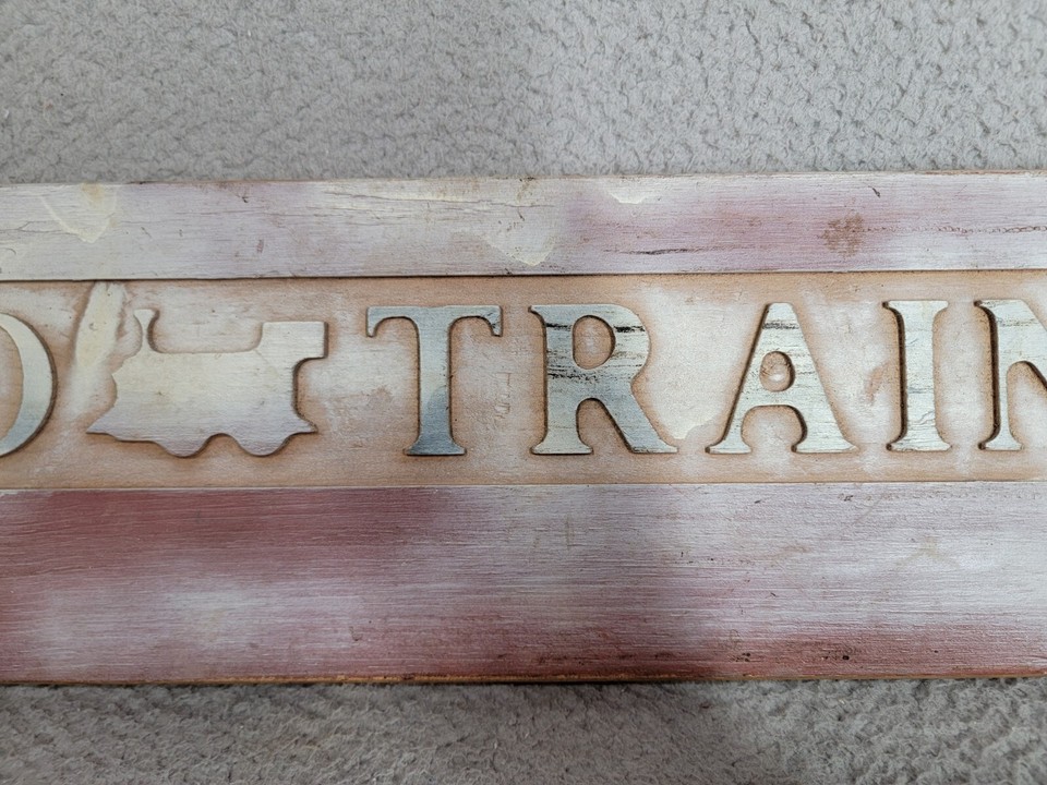 Vintage Old Trains Wood Wooden Toy Model Railroad Carved Sign 35.5 ...
