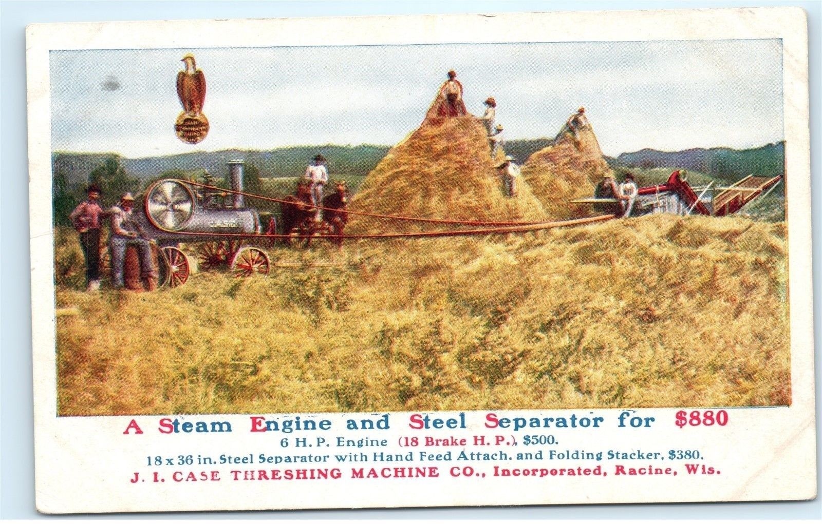 Steam Engine & Steel Separator J I Case Threshing Machine Co Racine Wi ...