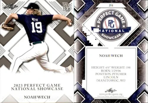 Noah Wech 1st EVER PRINTED 2023 LEAF PERFECT GAME ROOKIE CARD #251 Mint ...