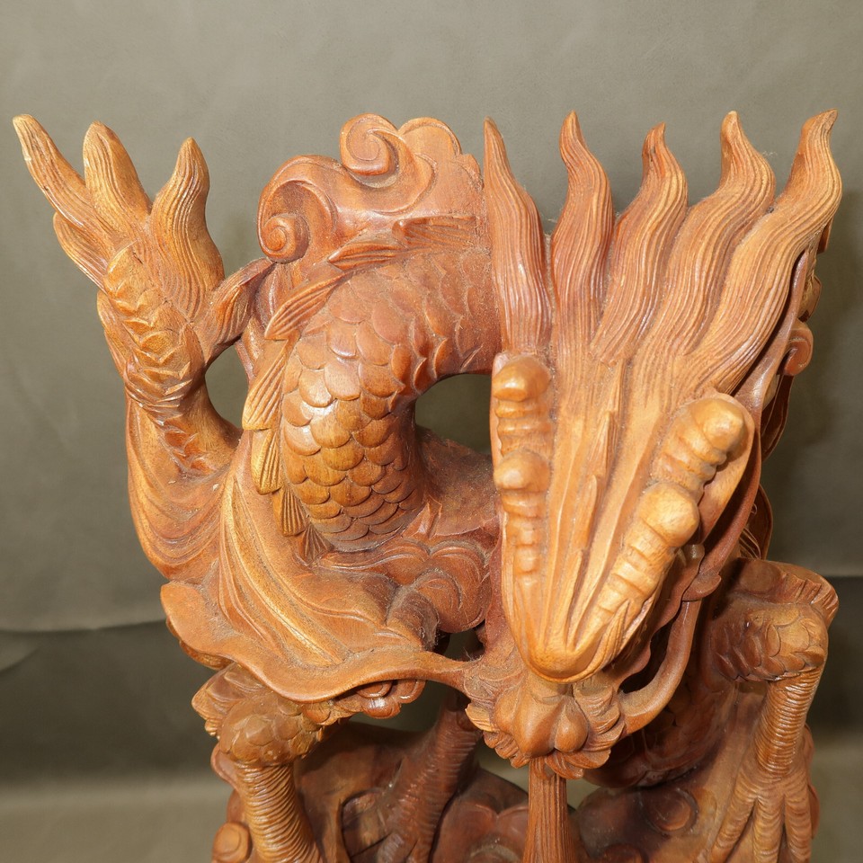 MASSIVE 23+" Chinese Hand Carved Wood Lucky LUNG DRAGON Sculpture ...
