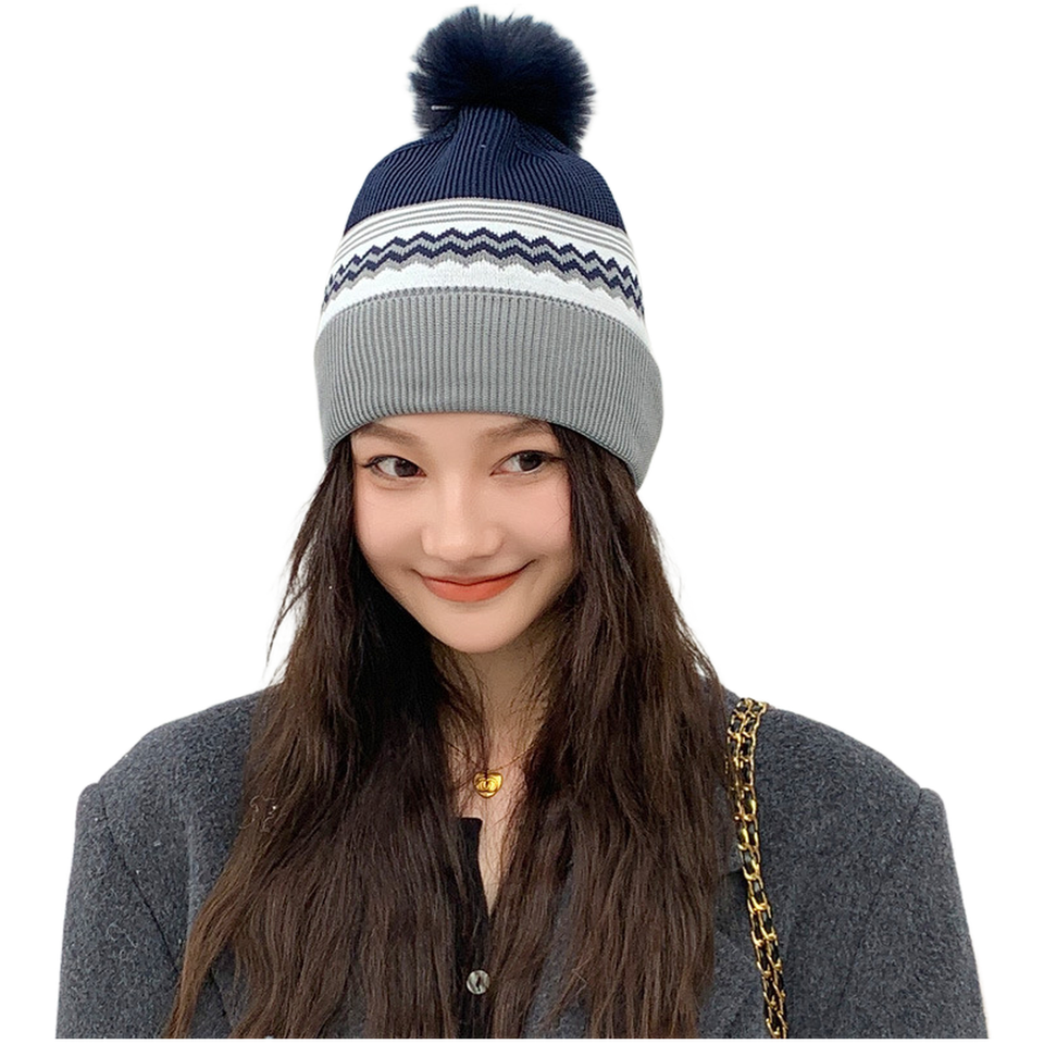 Unisex Windproof Knitted Beanie 3D Design Winter Hat Color Block ...