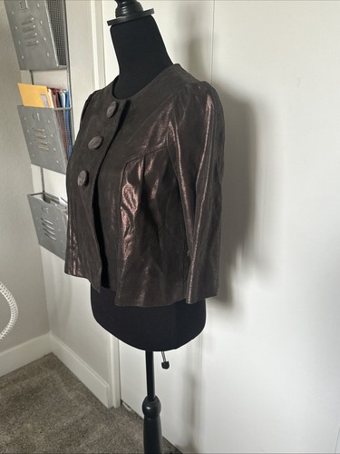 INC Cropped Womens Leather Jacket Buttons Size S Dark Bronze | eBay