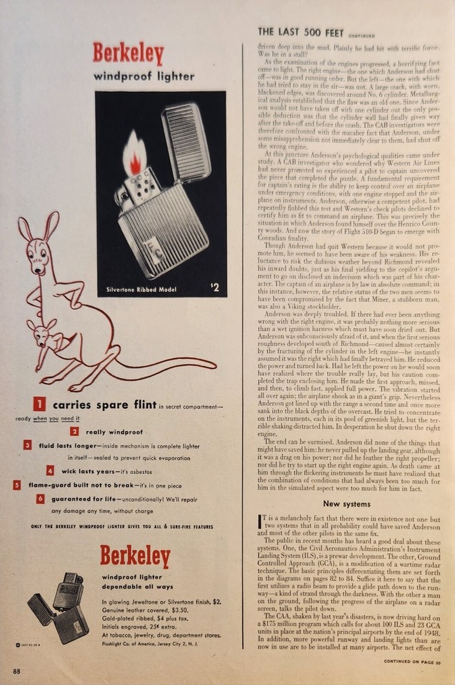 1947 Berkeley windproof lighter Vintage Ad carries spare flint | eBay