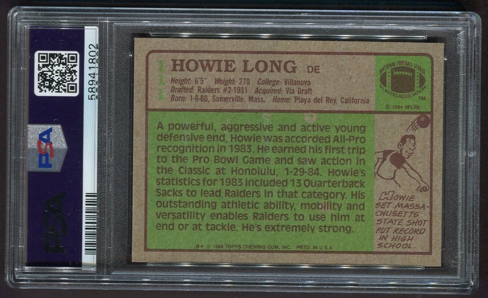 1984 TOPPS HOWIE LONG RC #111 PSA 9 w/ 10 AUTO HOF SIGNED LOS ANGELES ...