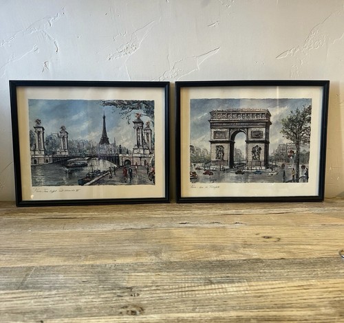 Vintage Vargas Paris L'Arc de Triomphe & Pont Alexandre III Watercolor ...