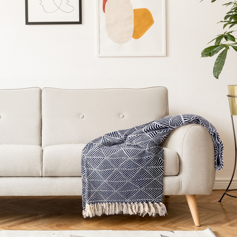 Throw Blanket for Sofas Couch Bed Runner Scandi Woven Soft Cotton Zahra ...