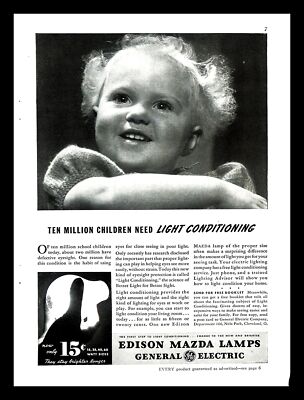 1937 General Electric Edison Mazda Lamps Vintage PRINT AD Light Bulb ...