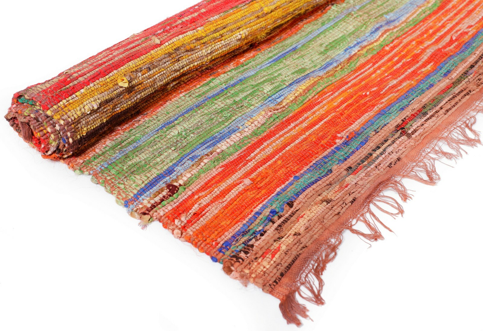 Hand Made Bohemian Braided Cotton Area Rug in Multi Brown Color Chindi ...