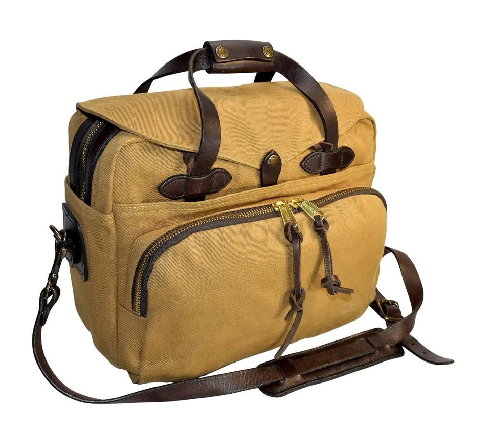 FILSON STYLE NO 258 RUGGED TWILL PADDED TAN COMPUTER BAG MESSENGER BAG ...