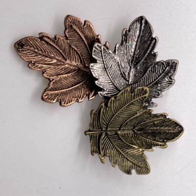 Tri Tone Gold Silver Bronze Fall Three Oak Maple Leaf Pin Brooch 2” | eBay