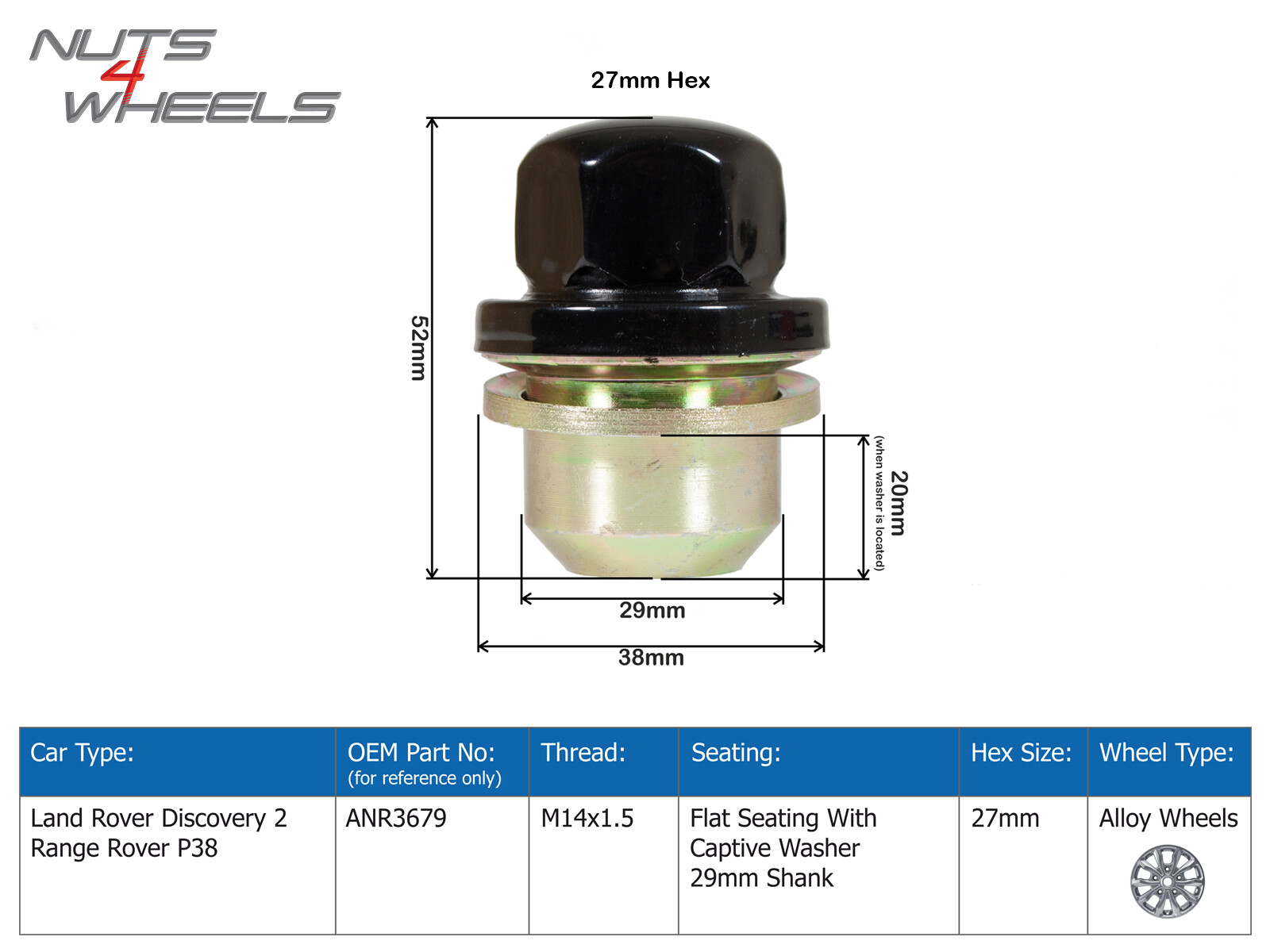 20 X Black OEM Style Wheel Nuts Fits Land Rover Discovery 2 Anr3679 for ...