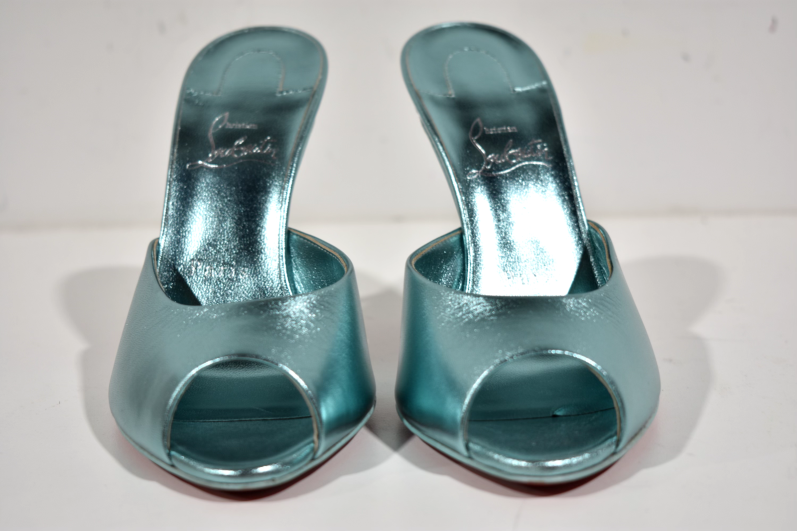Christian Louboutin Me Dolly 100 Blue Bermuda Backless Sandal Mule Heel ...
