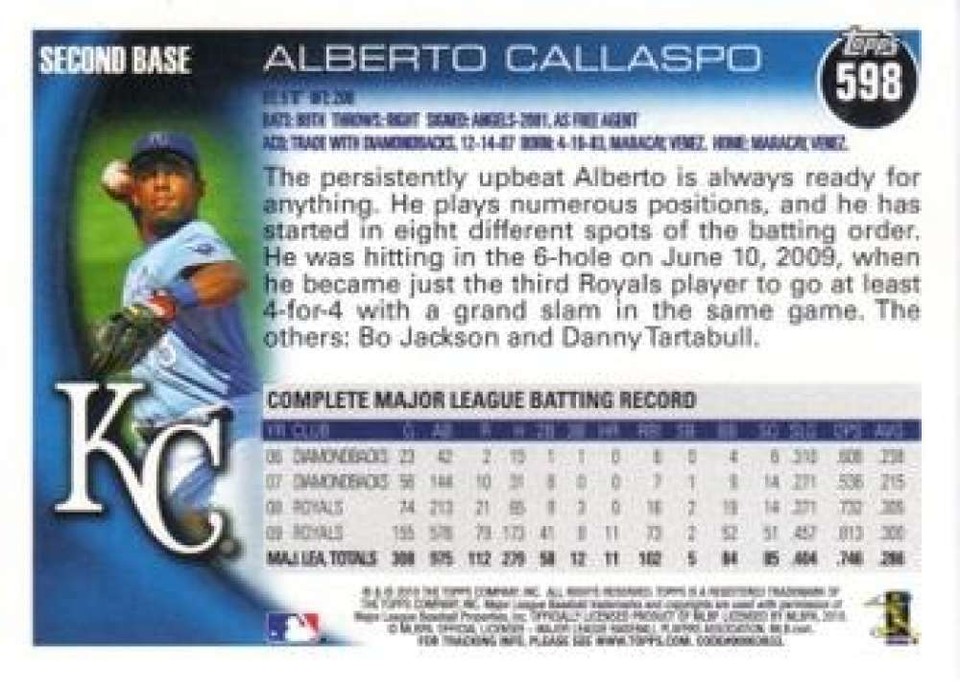 2010 Topps #598 Alberto Callaspo Royals NM-MT | eBay