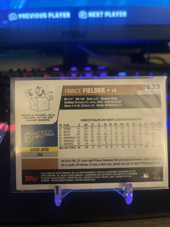 PRINCE FIELDER Rookie Card RC 2006 Topps #639 Milwaukee Brewers | eBay