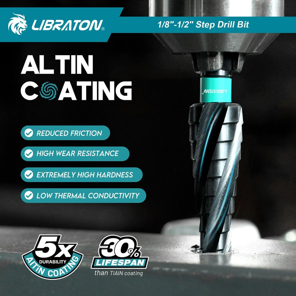 Four Spiral Flute Step Drill Bit M35 Cobalt Unibit Step Drill Bit Set 1 ...